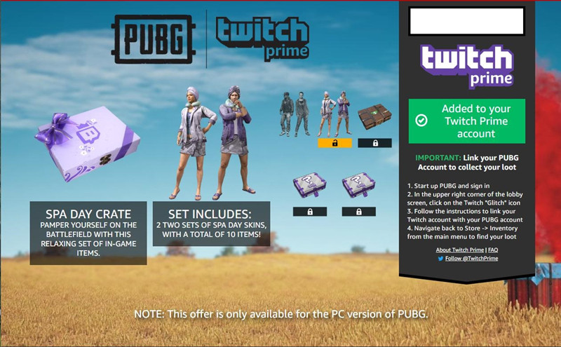 PUBG: Hướng dẫn nhận set đồ Spa Day của Twitch Prime miễn phí!