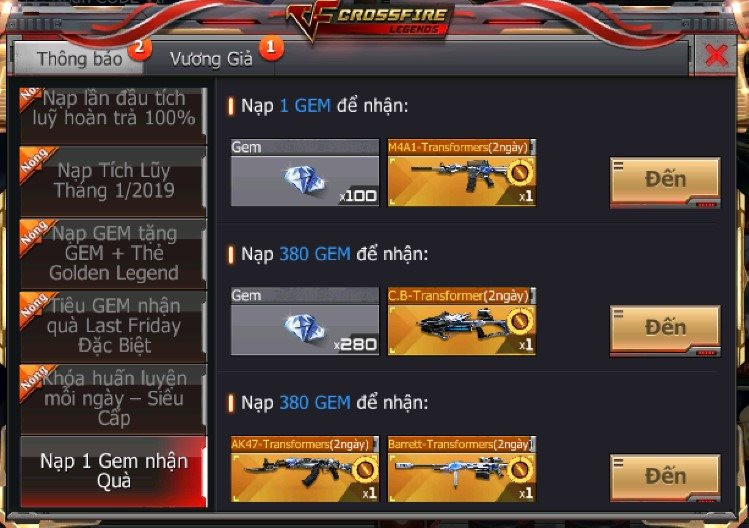 CrossFire Legends: Tặng set vũ khí VIP Transformers cùng sự kiện Nạp 1 ...
